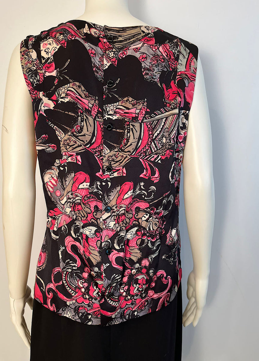 Chanel 10A 2010 Pre-Fall Paris Shanghai Black/Pink Samurai Silk Blouse ...